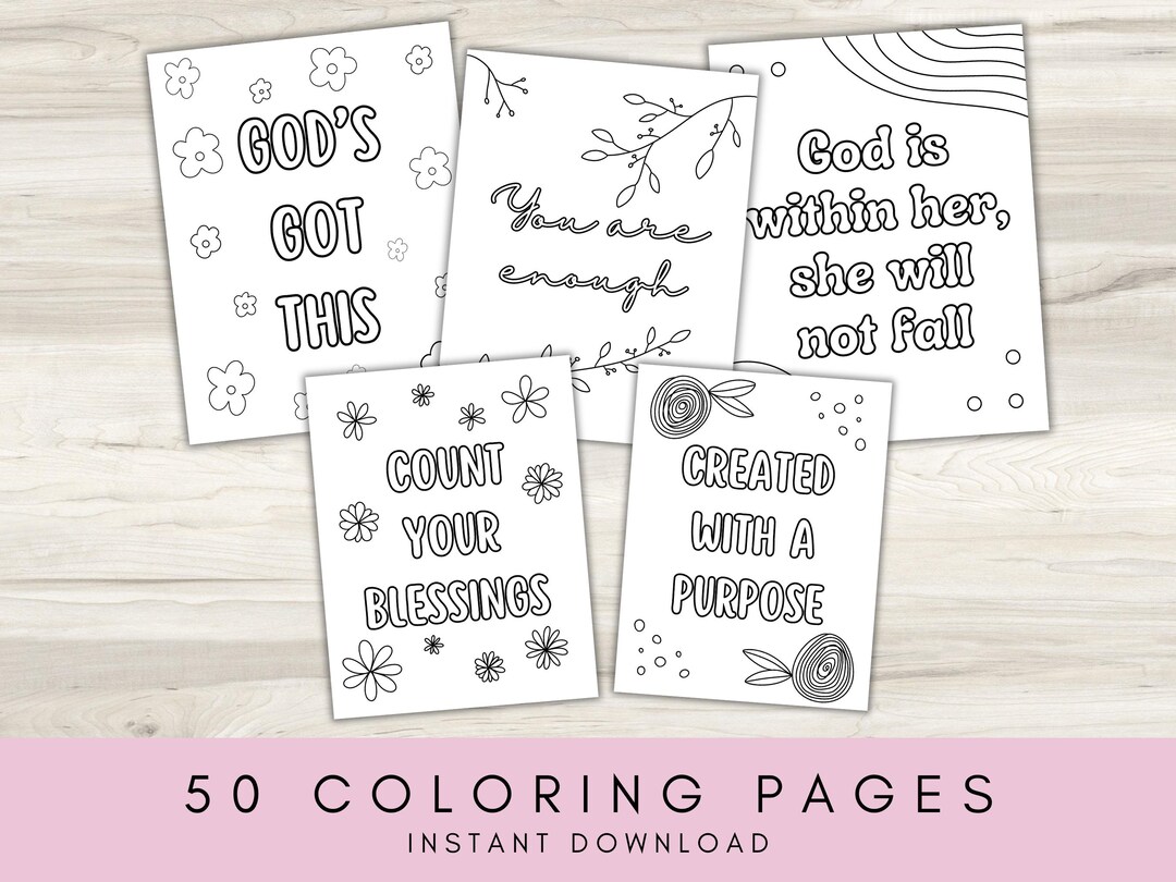 Christian Coloring Book, 50 Coloring Pages,bible Verse Affirmation ...