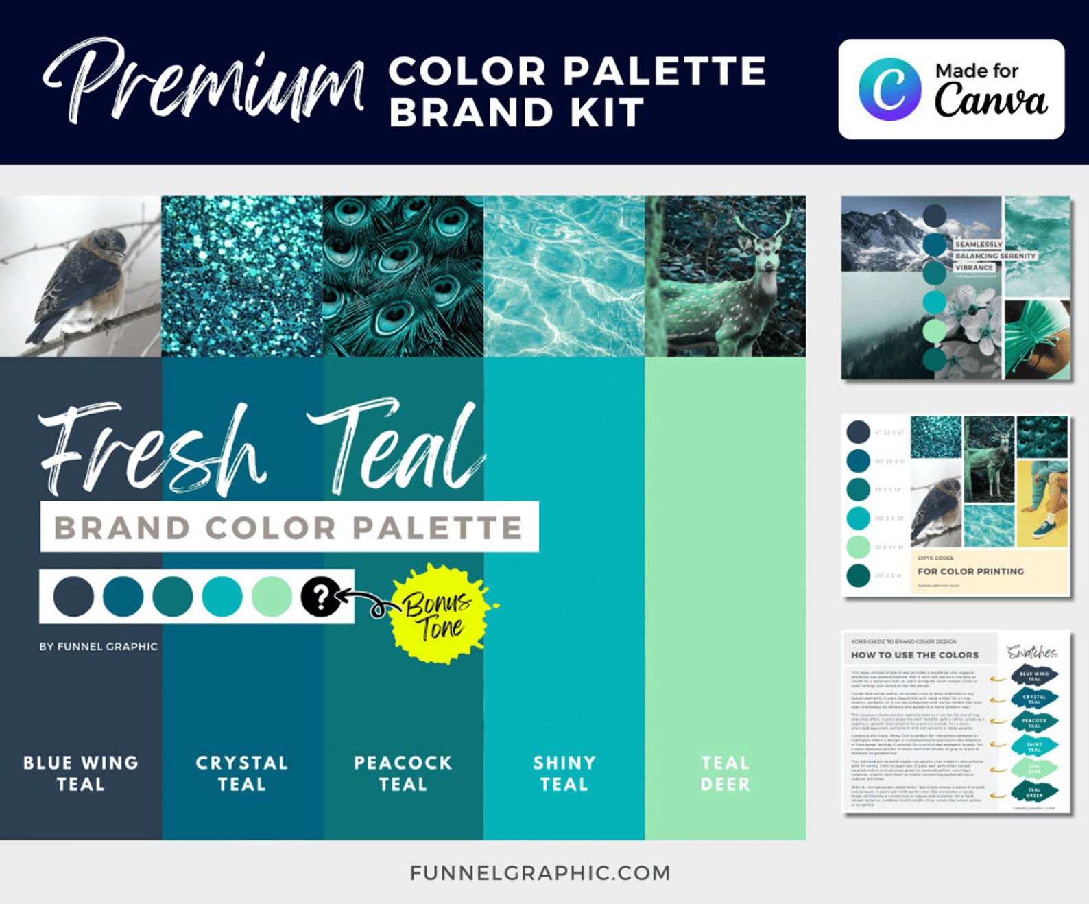Teal Brand Color Palette: Canva Editable Template (hex, RGB, CMYK) - Etsy