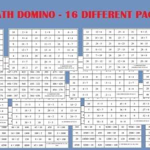 16 Printable Different Math Dominoes Sheets for Grade 1-4. Addition ...