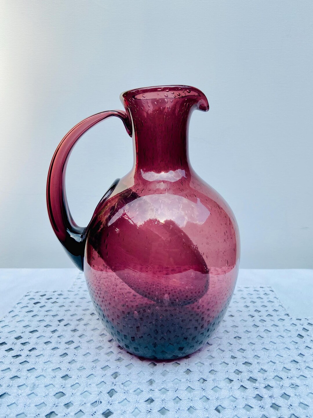 Vintage Amethyst Biot Glass Pitcher: French Bubble Art Glass Jug ...