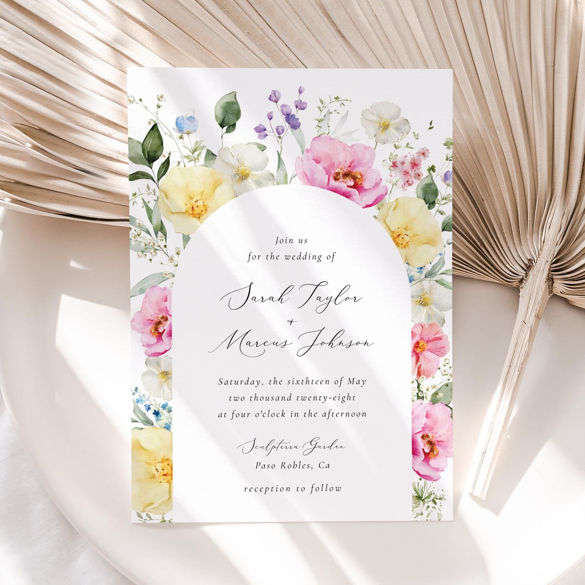 Colorful Floral Arch Wedding Invitation Template, Printable Colorful ...