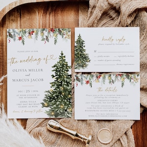 Christmas Light Tree Wedding Invitation Set Template, Printable Boho X ...