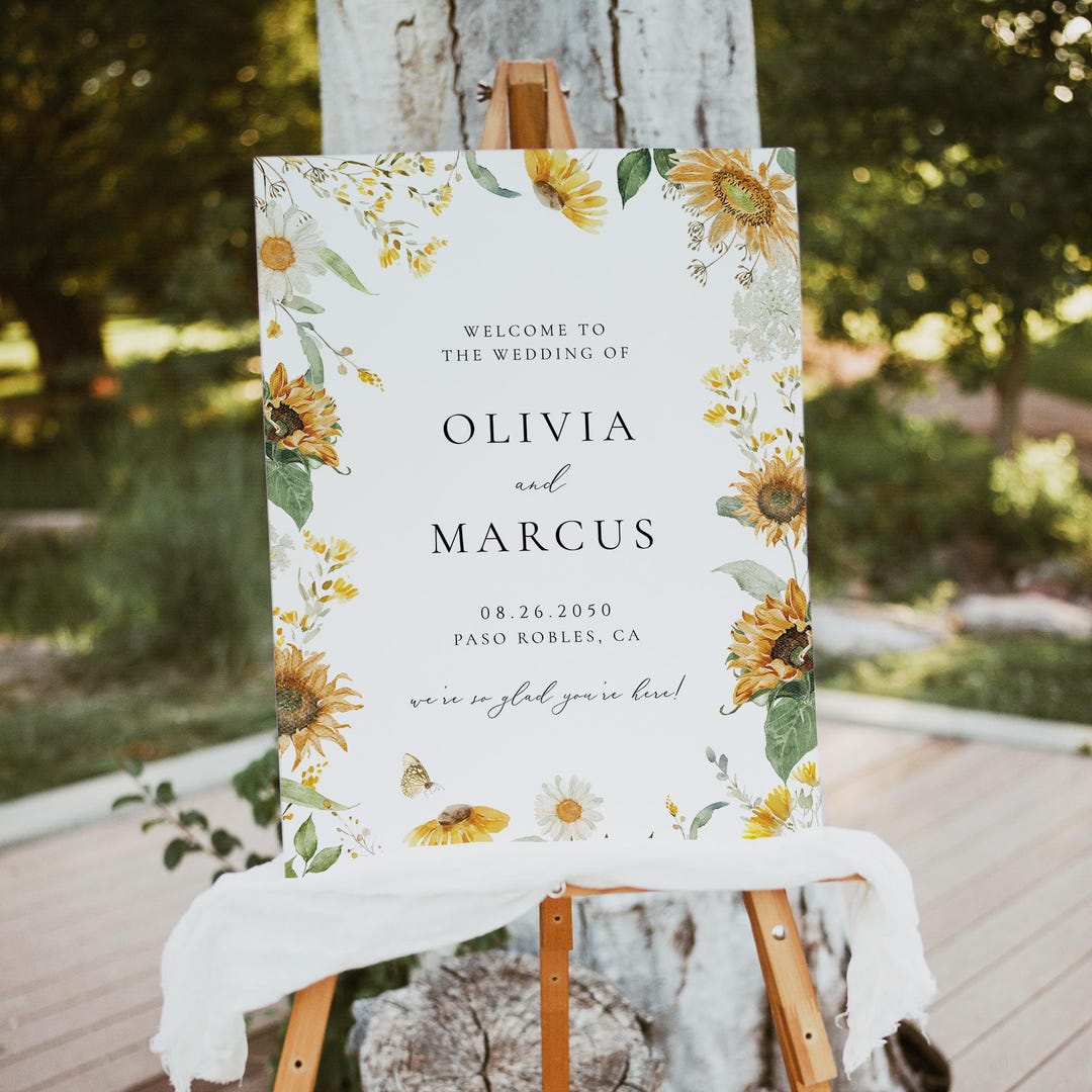 Sunflower Wedding Welcome Sign Template, Printable Wildflower Welcome ...