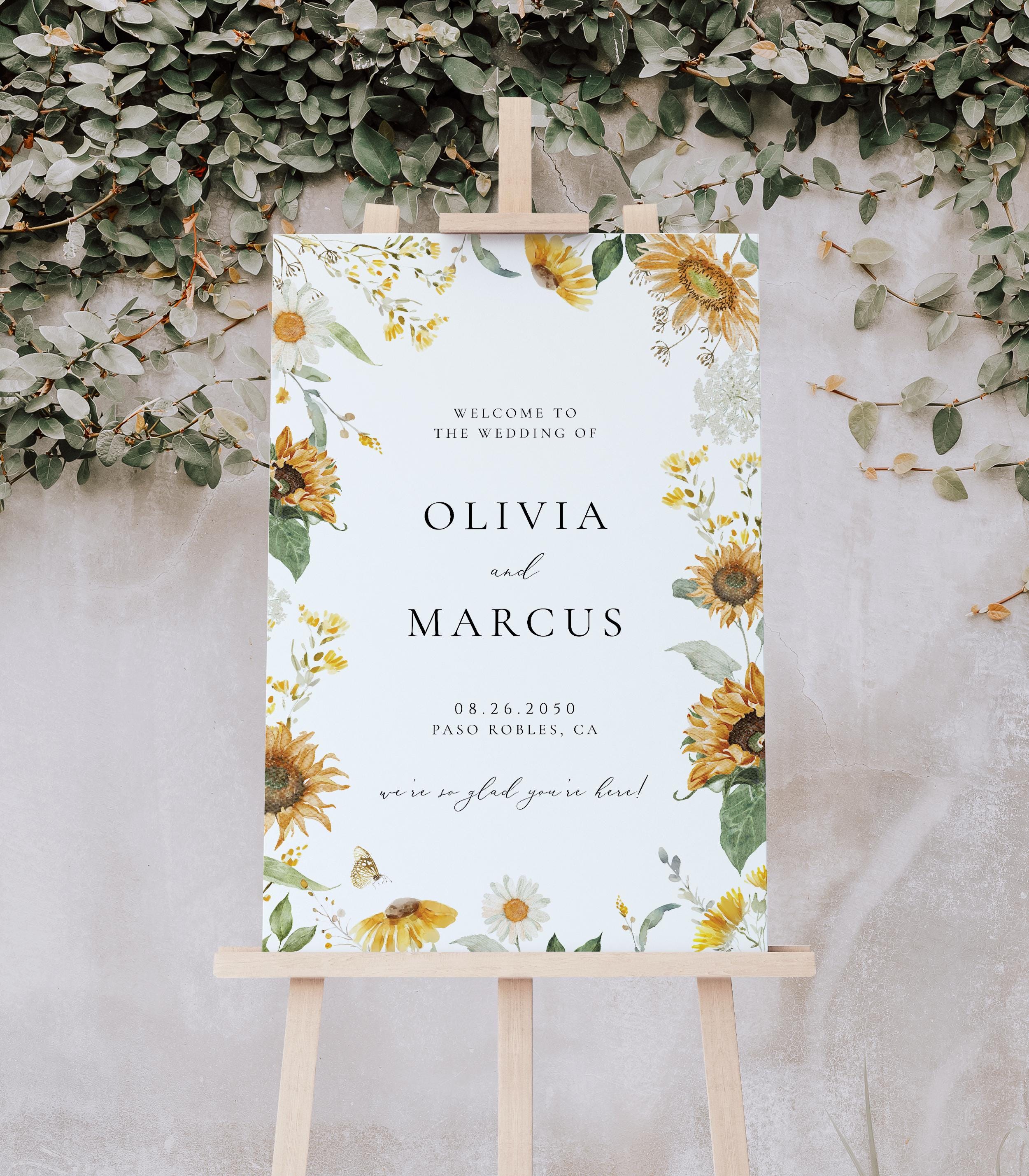 Sunflower Wedding Welcome Sign Template, Printable Wildflower Welcome ...