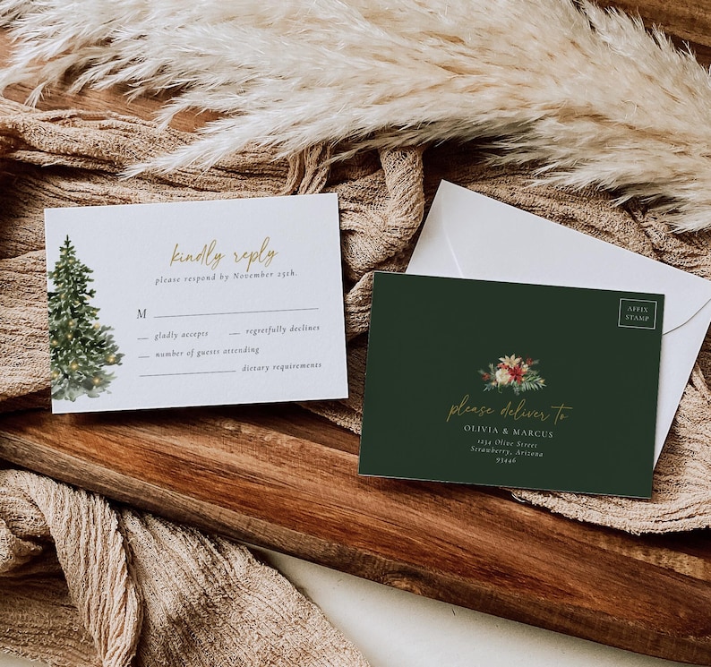 Christmas Light Tree Wedding Invitation Set Template, Printable Boho X ...