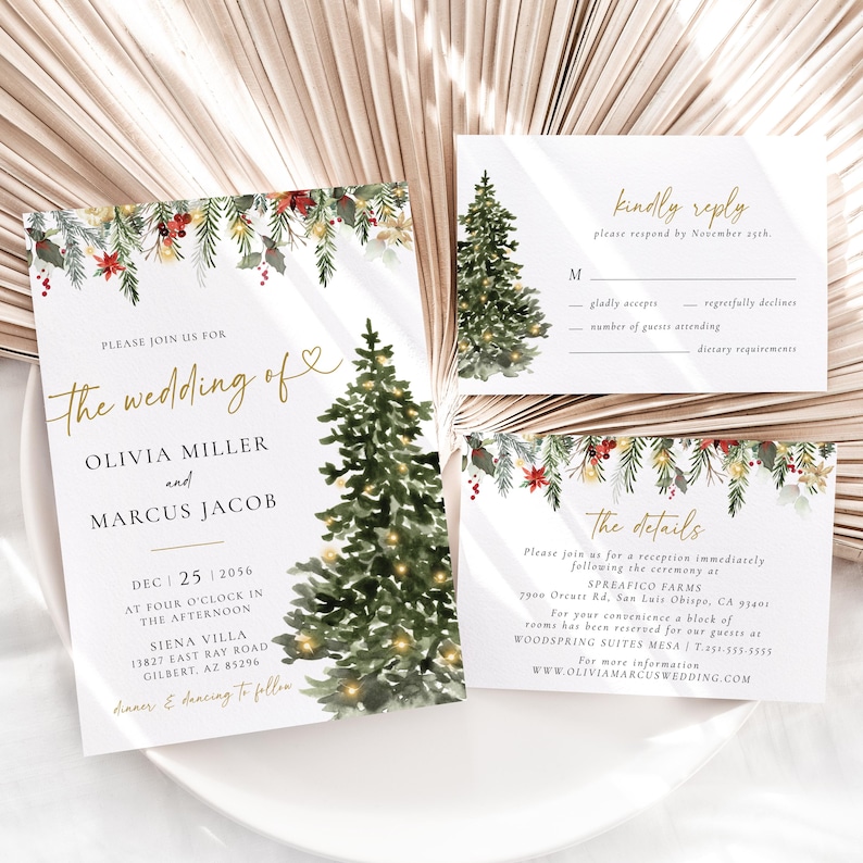Christmas Light Tree Wedding Invitation Set Template, Printable Boho X ...
