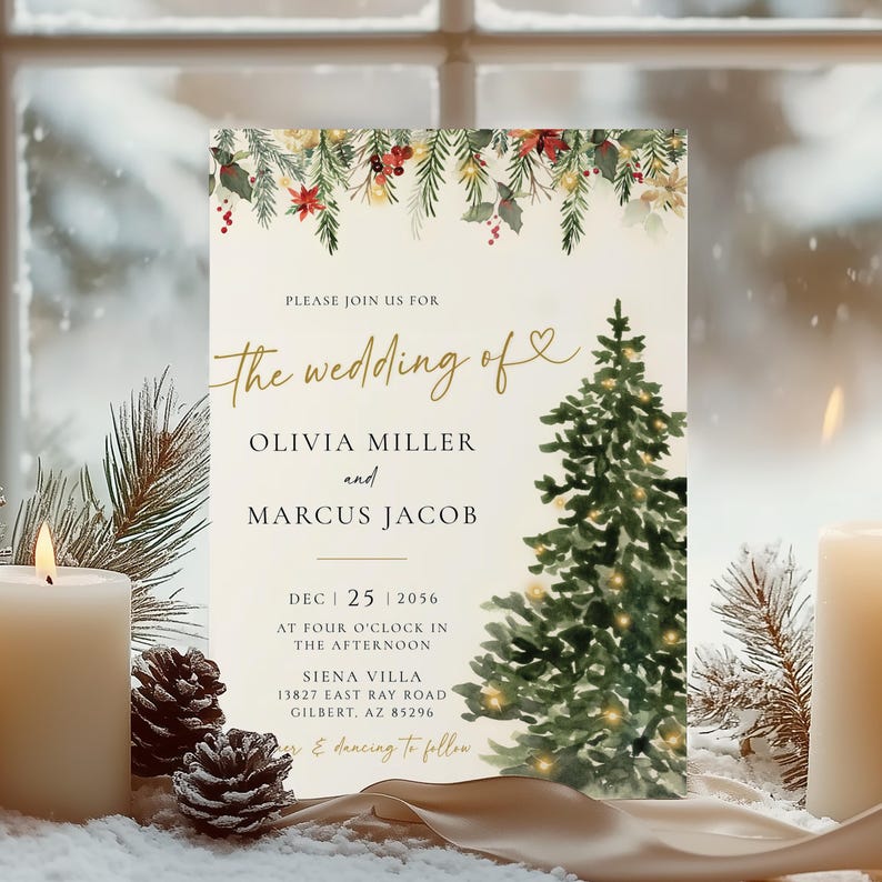 Christmas Light Tree Wedding Invitation Set Template, Printable Boho X ...