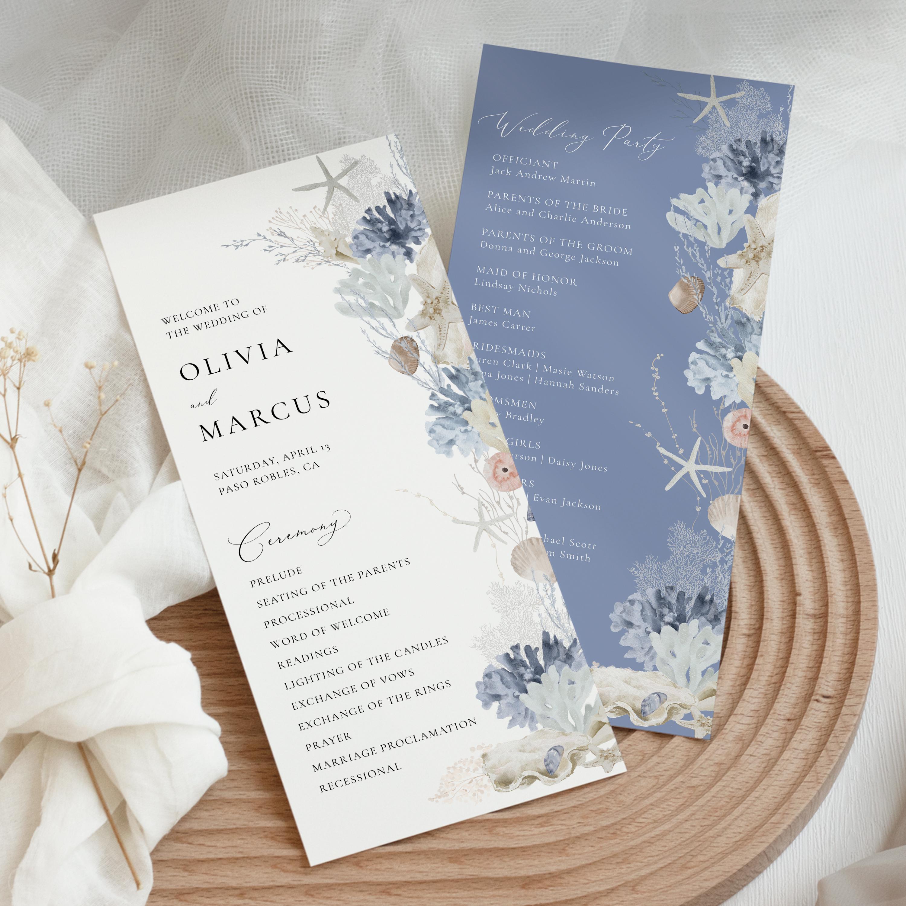 Beach Wedding Program Template, Coastal Wedding Itinerary, Printable ...