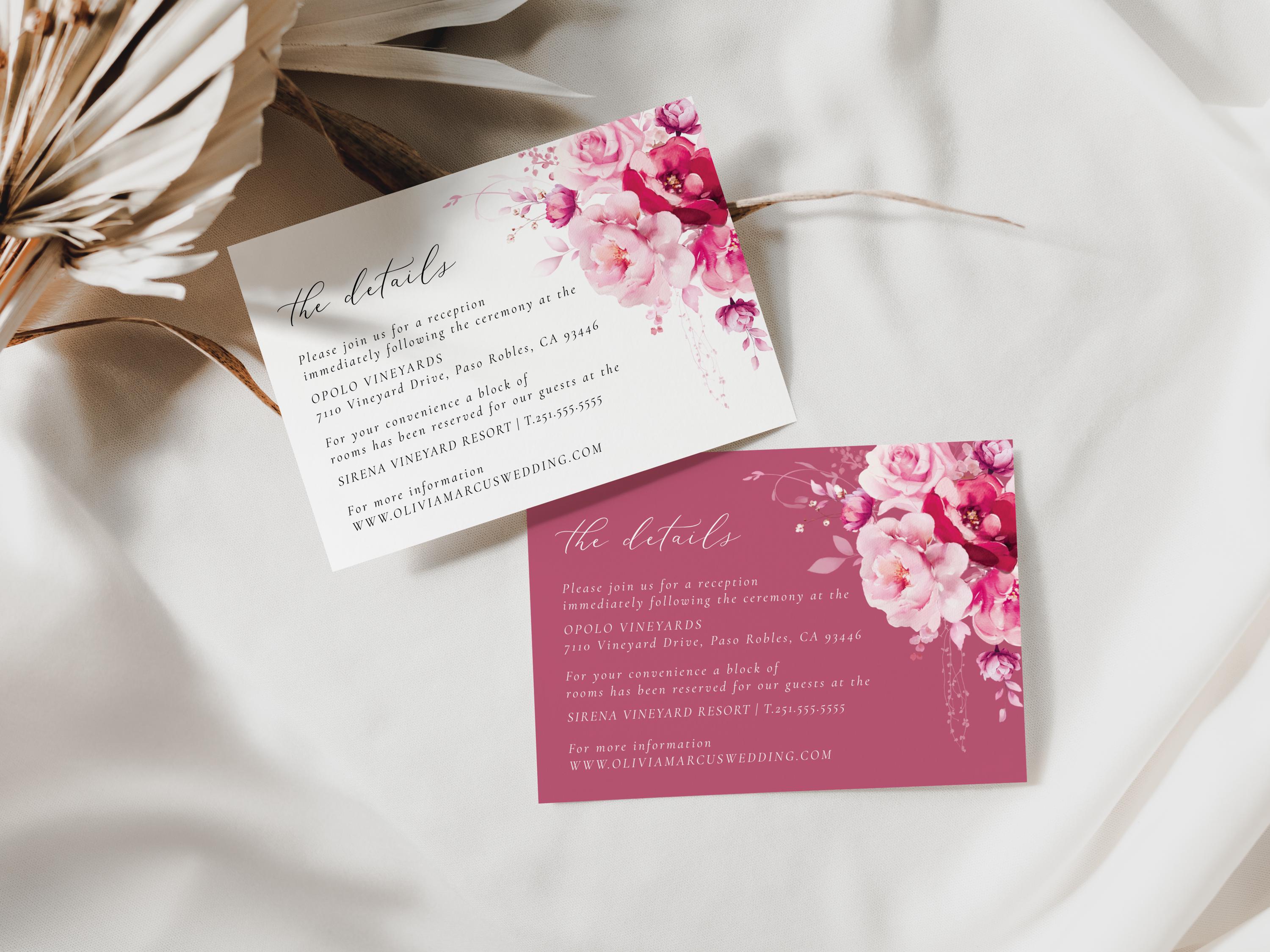 Magenta Floral Wedding Invitation Set Template, Printable Hot Pink Rose ...