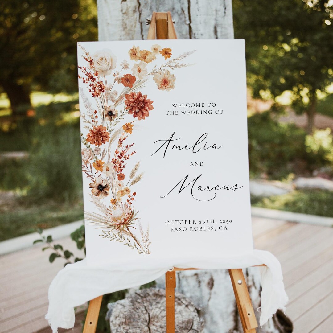Terracotta Taupe Wildflower Wedding Welcome Sign Template, Printable ...