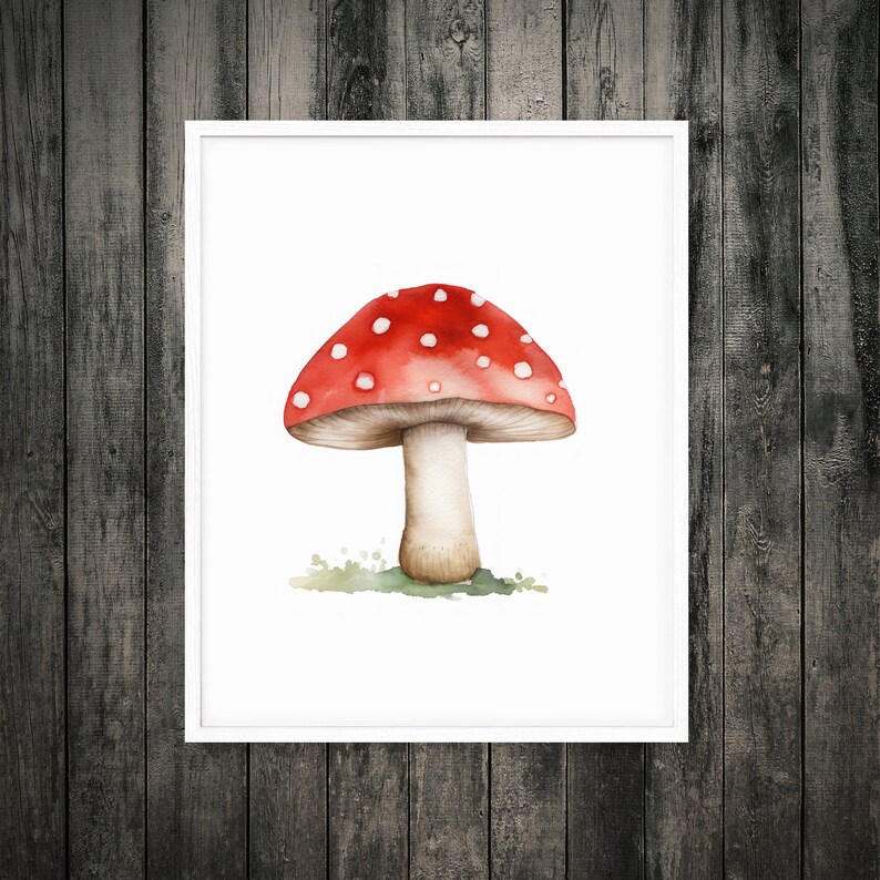 Red Toadstool Mushroom Watercolor Digital Download, Printable Wall Art ...