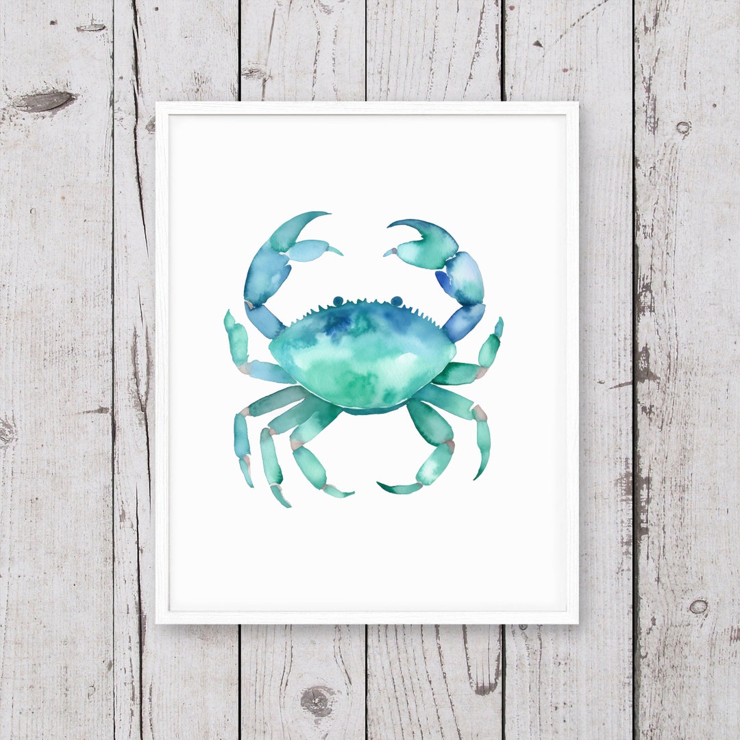 Crab Watercolor Print - Digital Download, Printable Wall Art, Ocean ...
