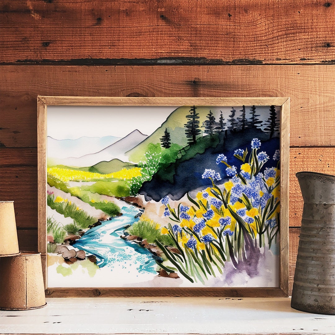 Wildflower River Digital Download Watercolor Print, Printable Wall Art, Digital Art, Nature ...