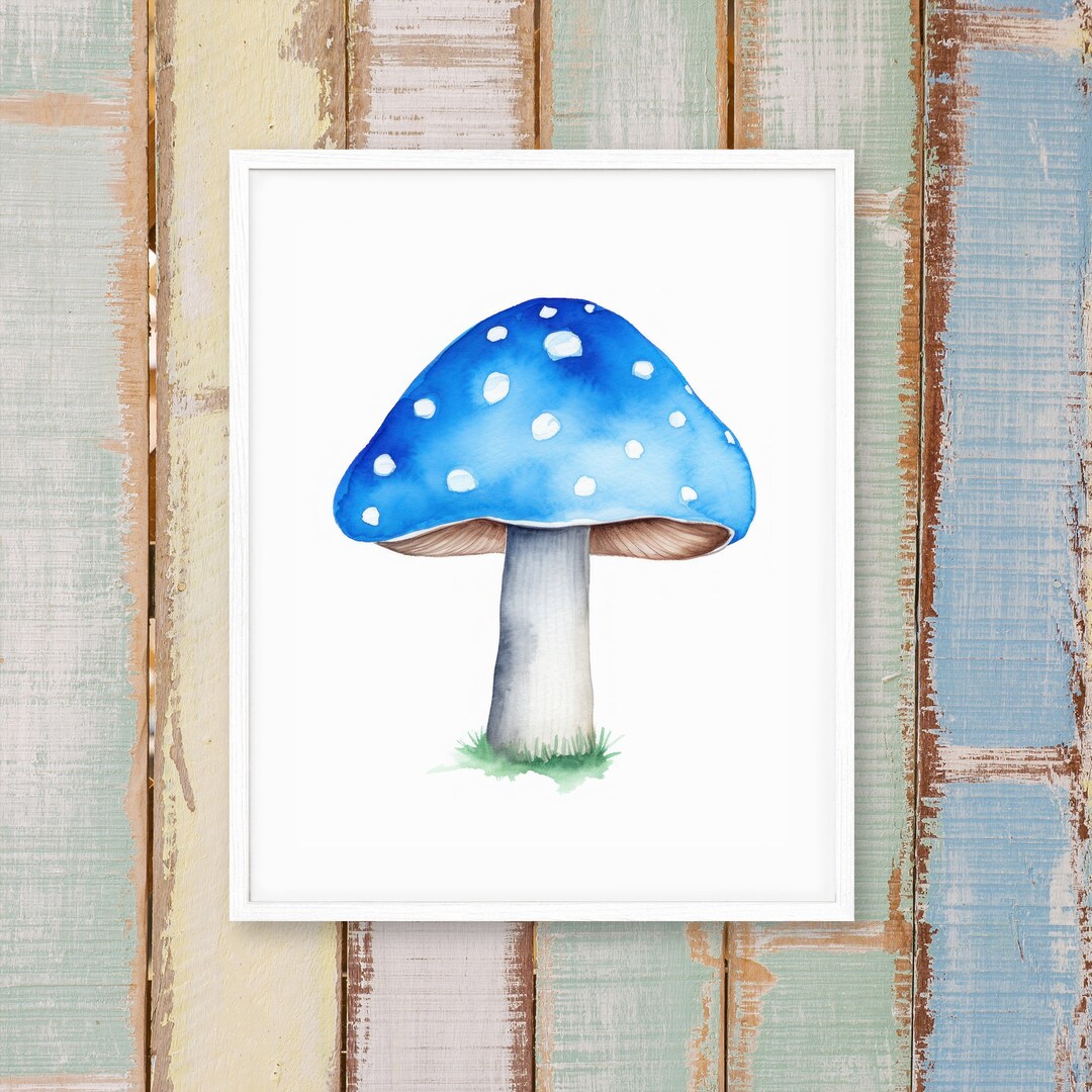Blue Toadstool Mushroom Watercolor - Digital Download, Printable Wall ...