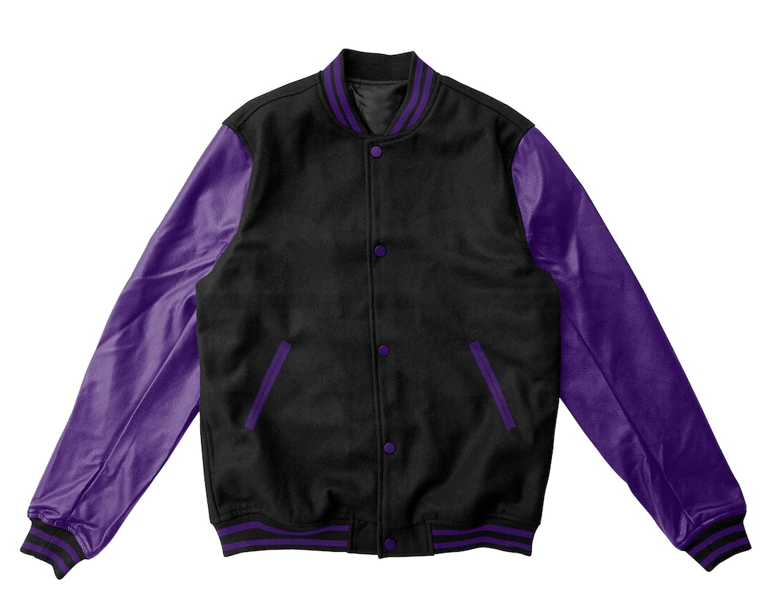 Bomber Varsity Jacket Black and Purple Letterman Jacket - Etsy
