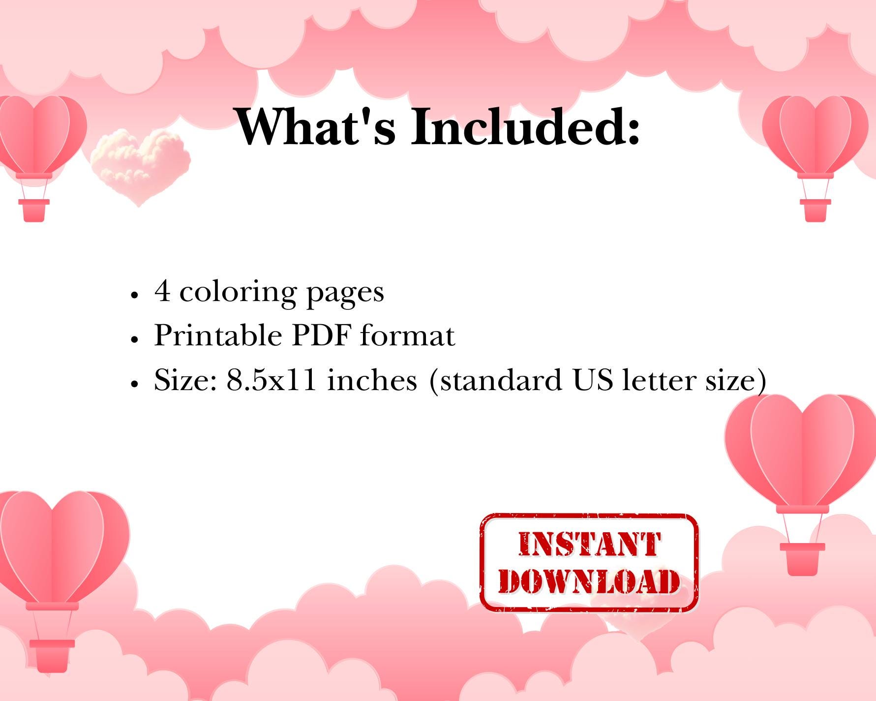 4 Printable Valentine Digital Coloring Pages, Hearts Color Sheets ...