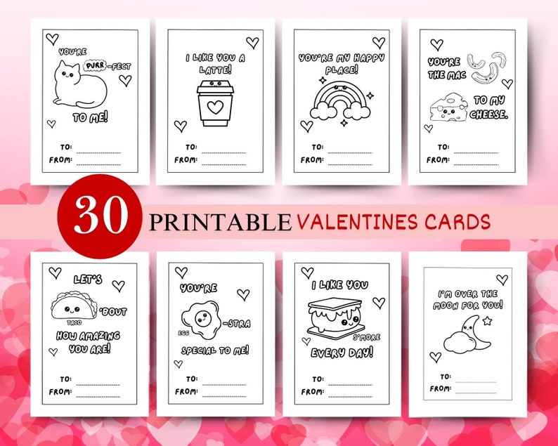 30 Printable Valentine's Day Cards – Coloring Activity for Kids ...