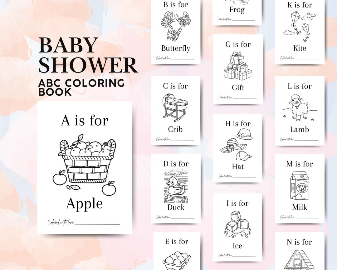 Baby Shower ABC Digital Coloring Book, A-Z Alphabet Book, Activity and ...