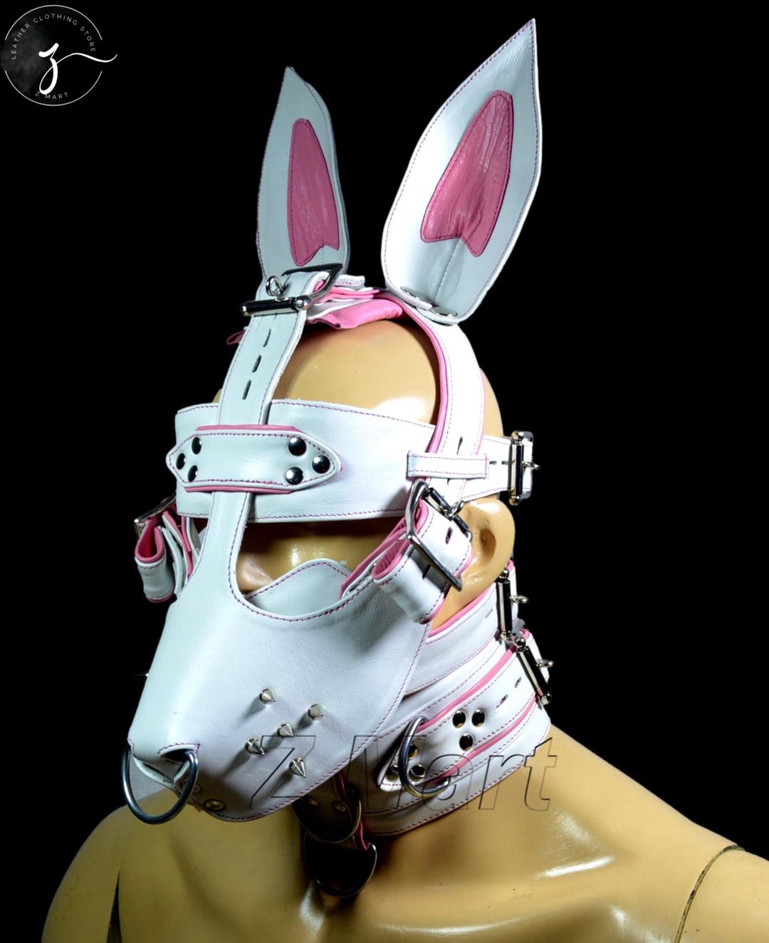 Leather Bunny Rabbit Pet Play Hood With Pink Stitching Locking Buckles - Etsy