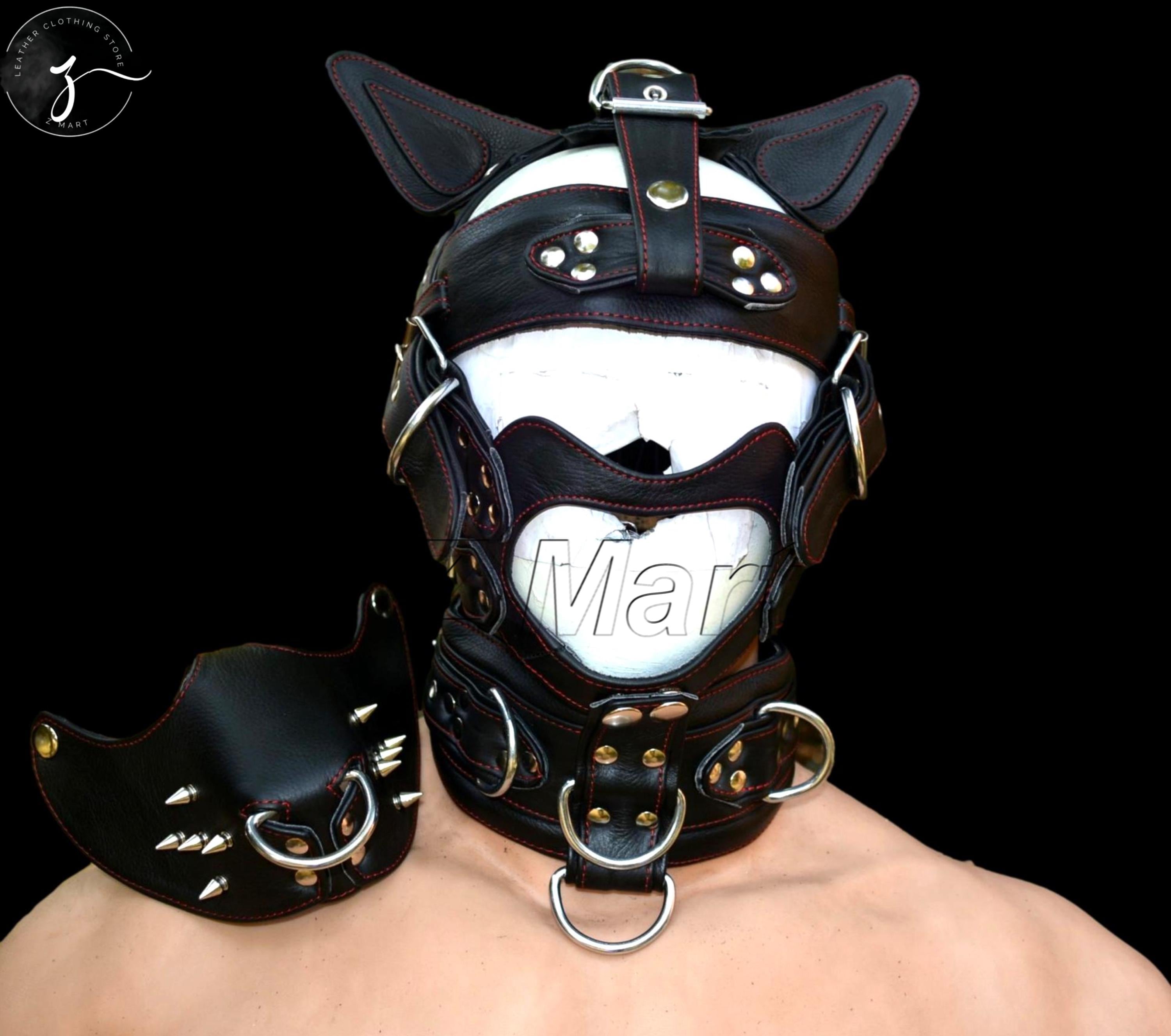 Leather Muzzle Head Harness Adjustable Leather Face Hood Puppy Hood ...