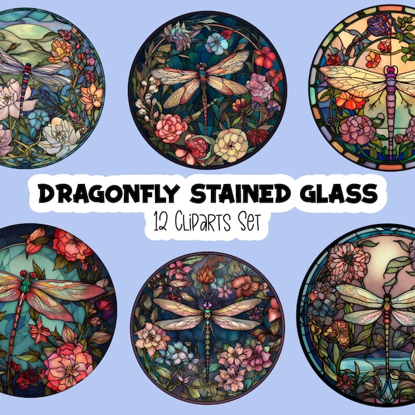 Dragonfly Stained Glass Clipart - Etsy