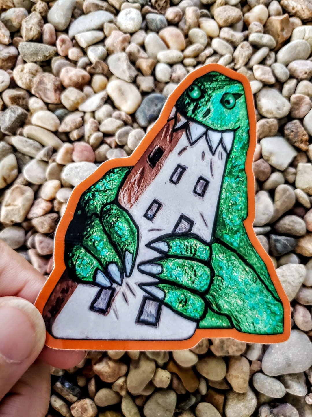 Godzilla Glitter Vinyl Sparkle Stardust Sticker, Die Cut Decal Green ...