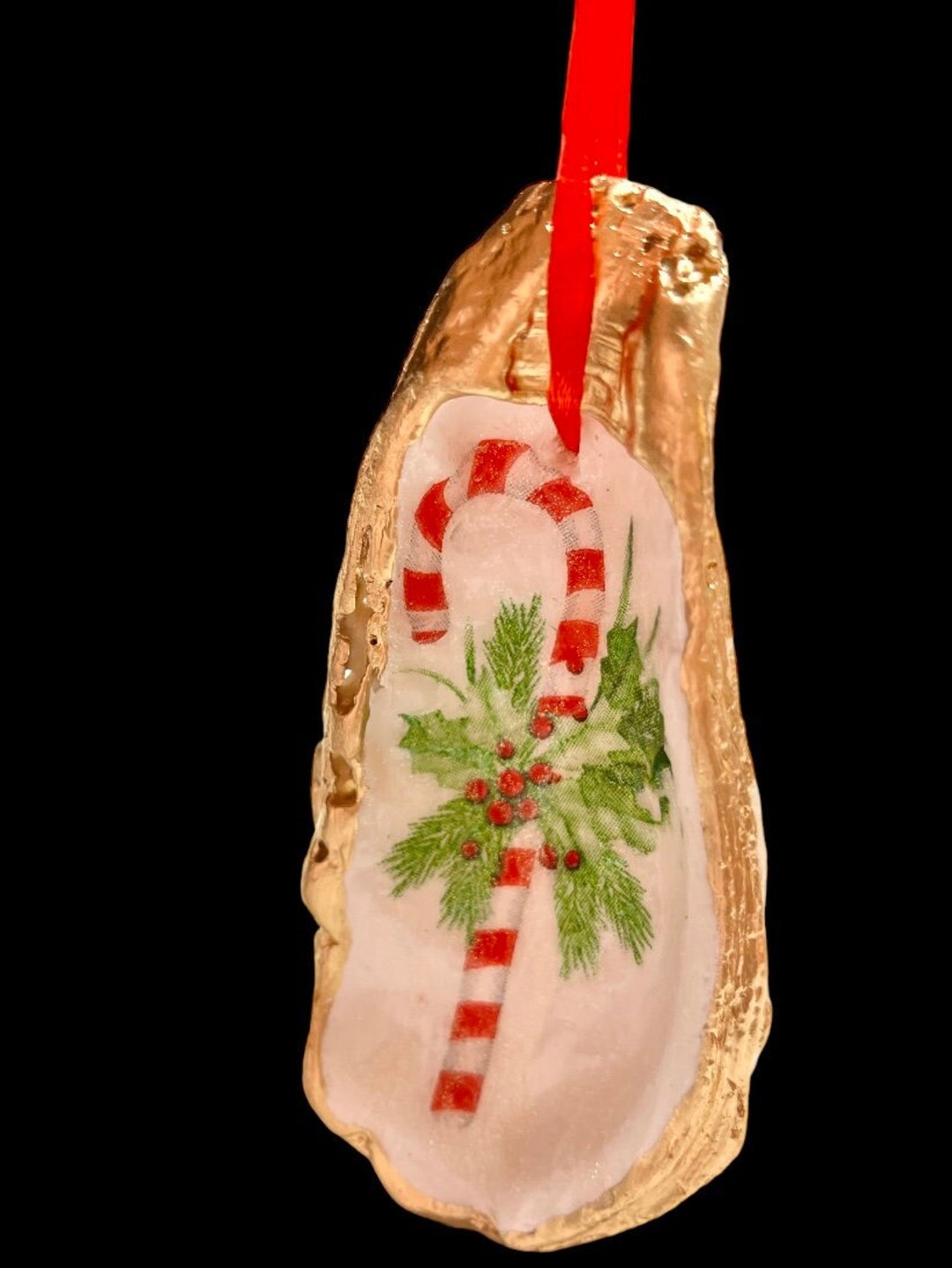 Christmas Candy Cane Decoupaged Shells Set of 3 - Etsy