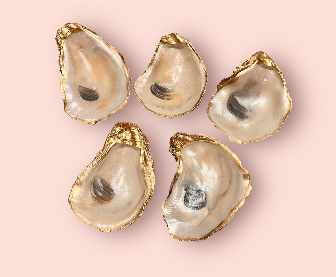 Oyster Shell Trinket Dish Gold & Pearl Shell Ring Dish, Bridal Gift ...