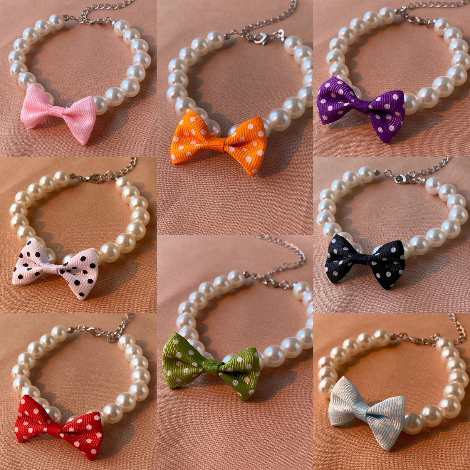 Cat and Dog Pearl Necklace/ Doggie Kitten and Puppy Bow Tie Collar ...