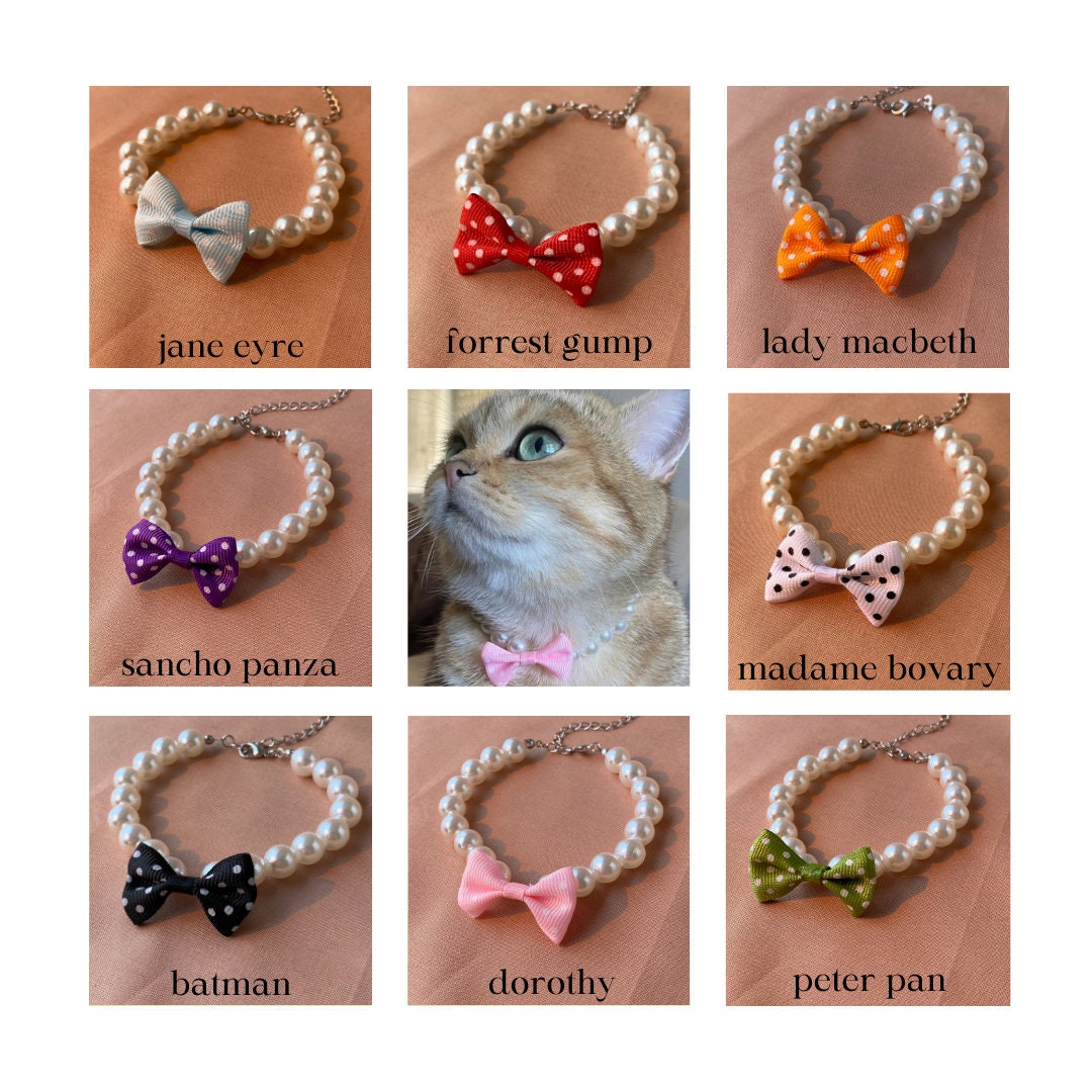 Cat and Dog Pearl Necklace/ Doggie Kitten and Puppy Bow Tie Collar ...