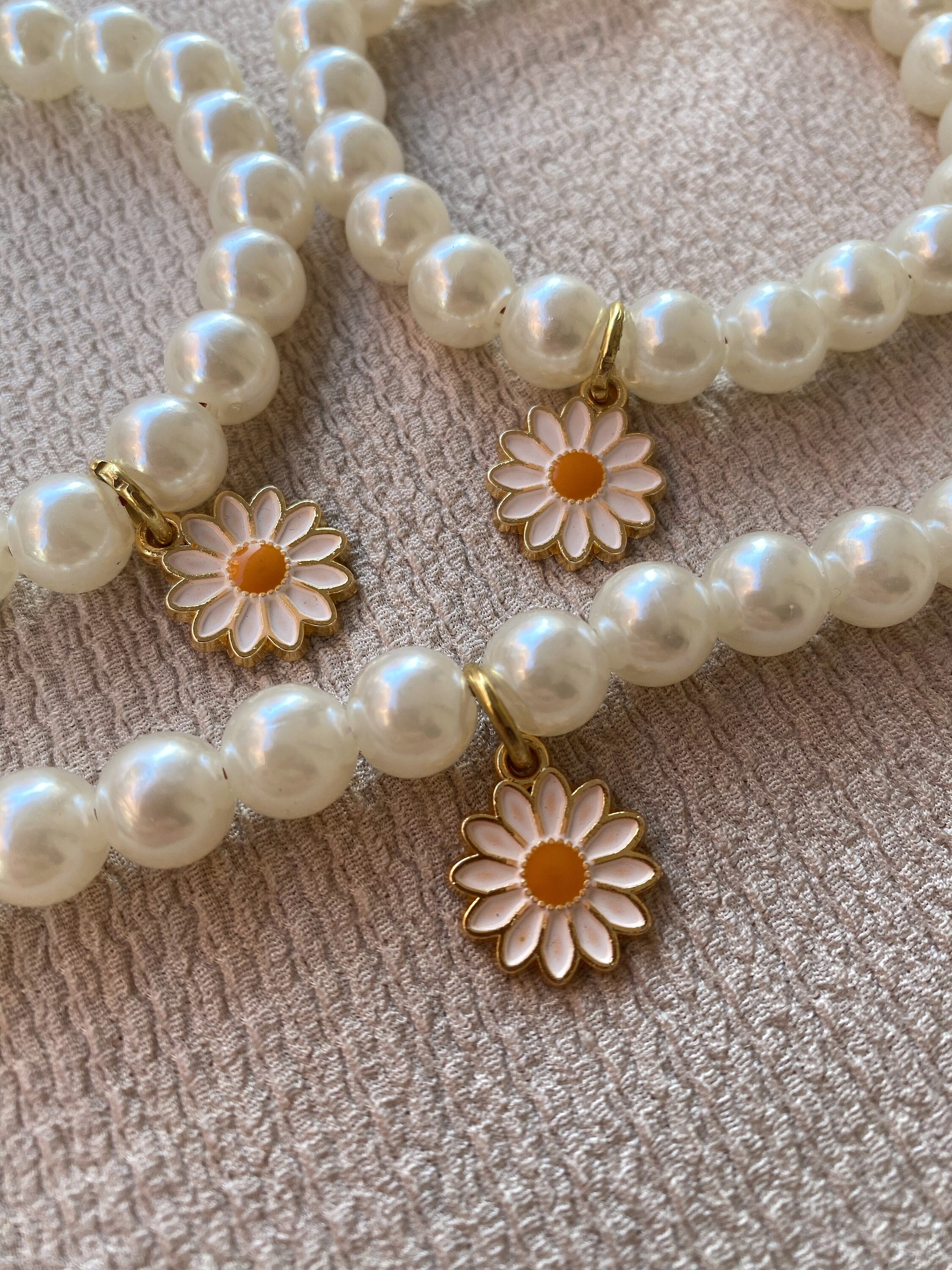 Personalized Cat Collar Necklace Daisy Flower Charm Bling Pearl Beaded ...