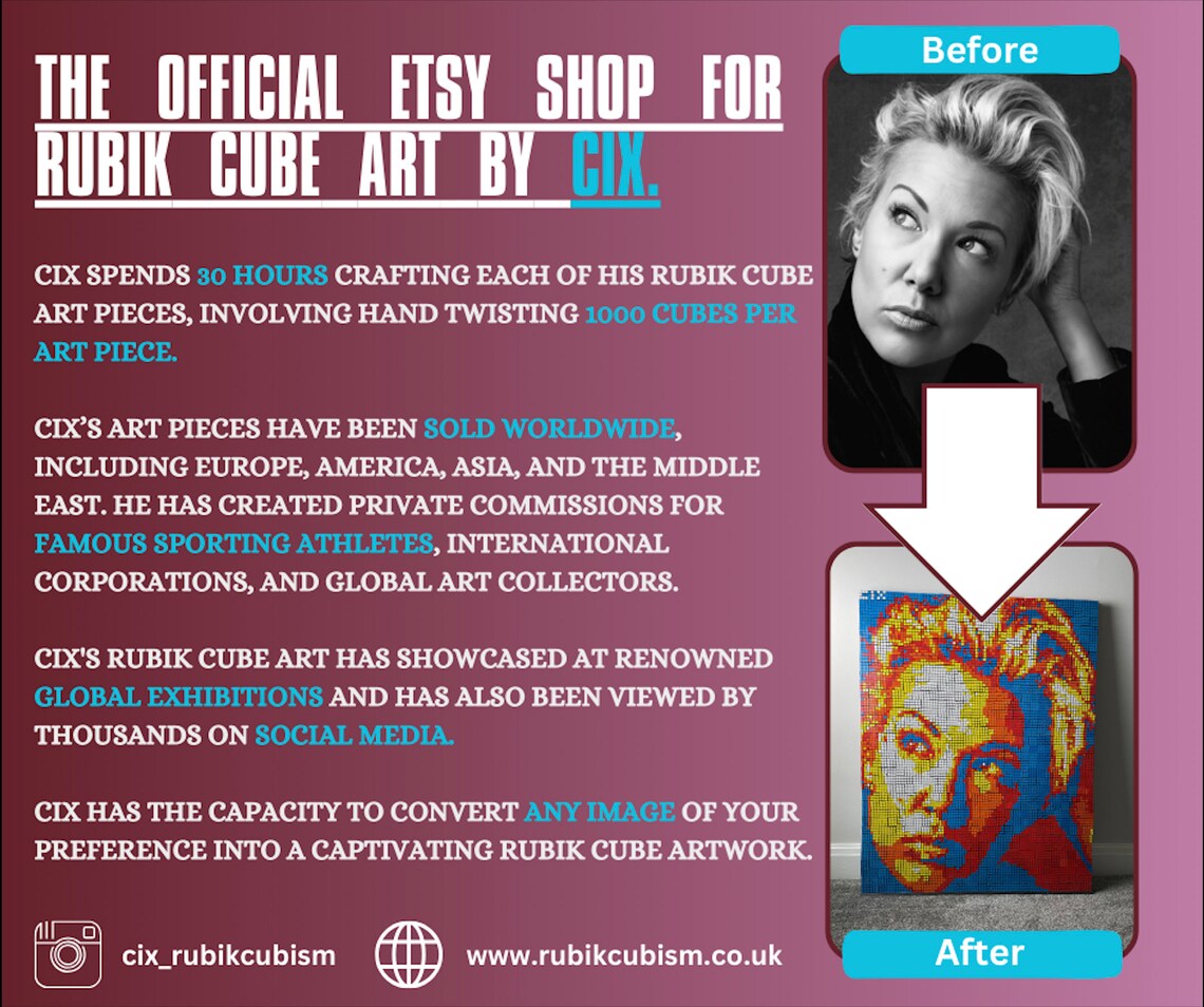 Unique Rubik's Cube Art, Personalised, 3D, Gift, Custom, Magic Cube ...