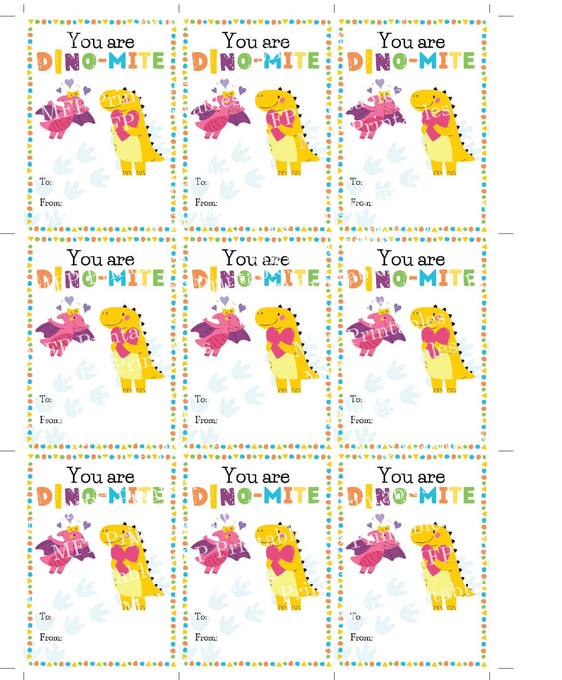You Are Dino-mite Printable Valentine's Day Cards (orange) - Etsy