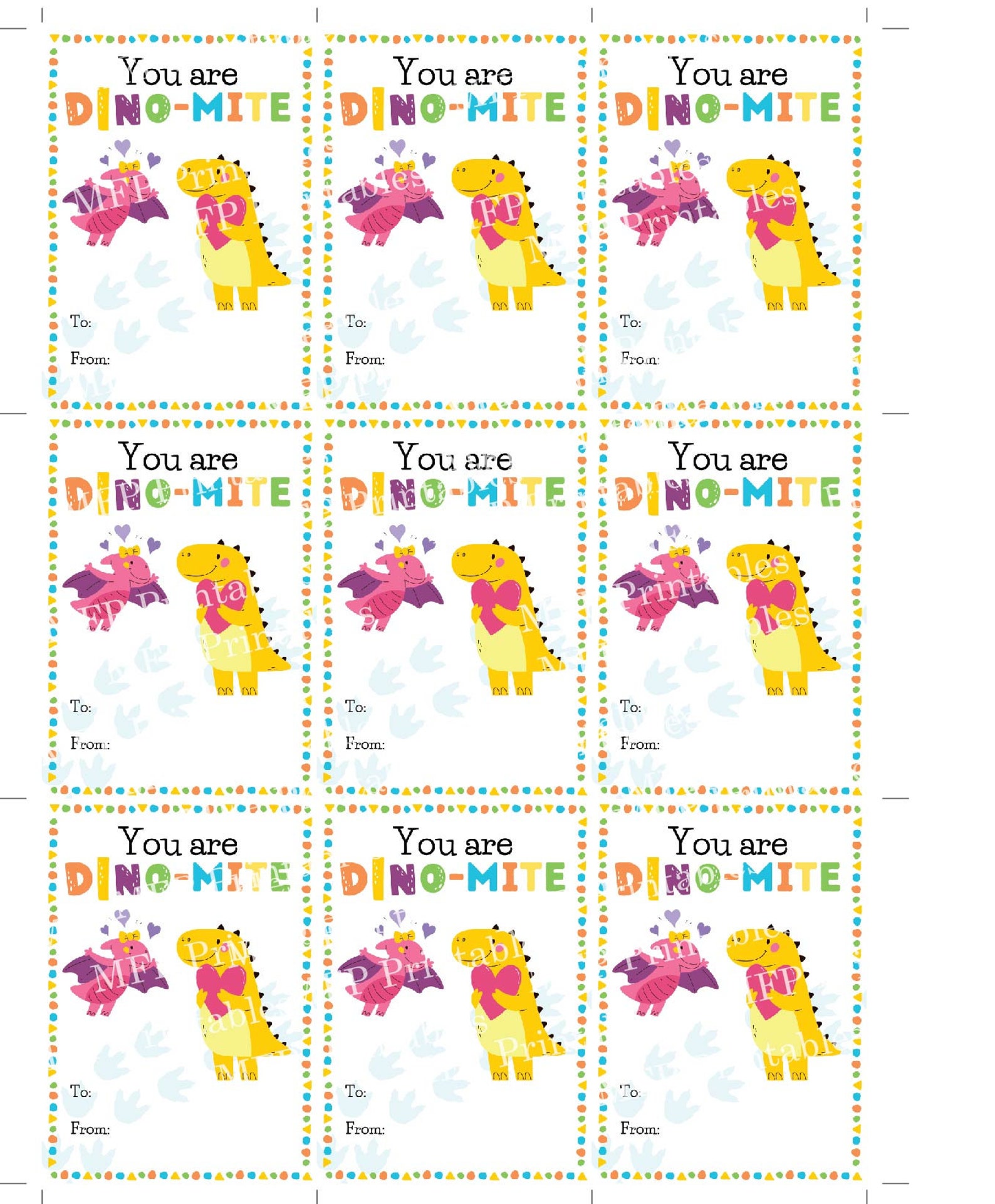 You Are Dino-mite Printable Valentine's Day Cards (orange) - Etsy