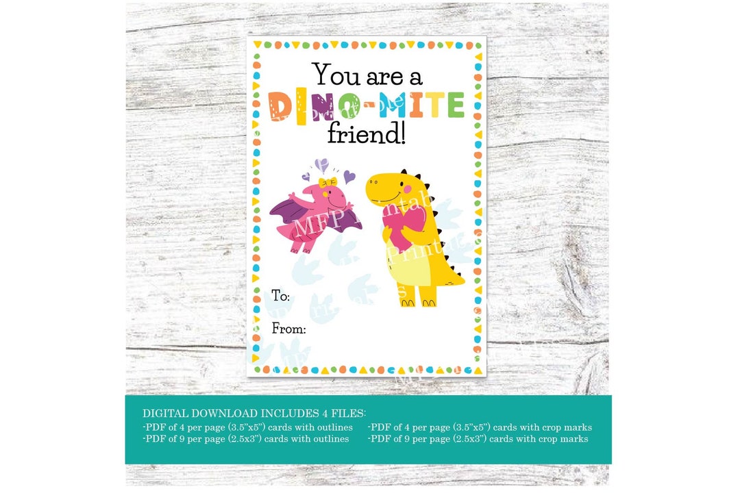 You Are a Dino-mite Friend Printable Valentine's Day Cards (orange) - Etsy