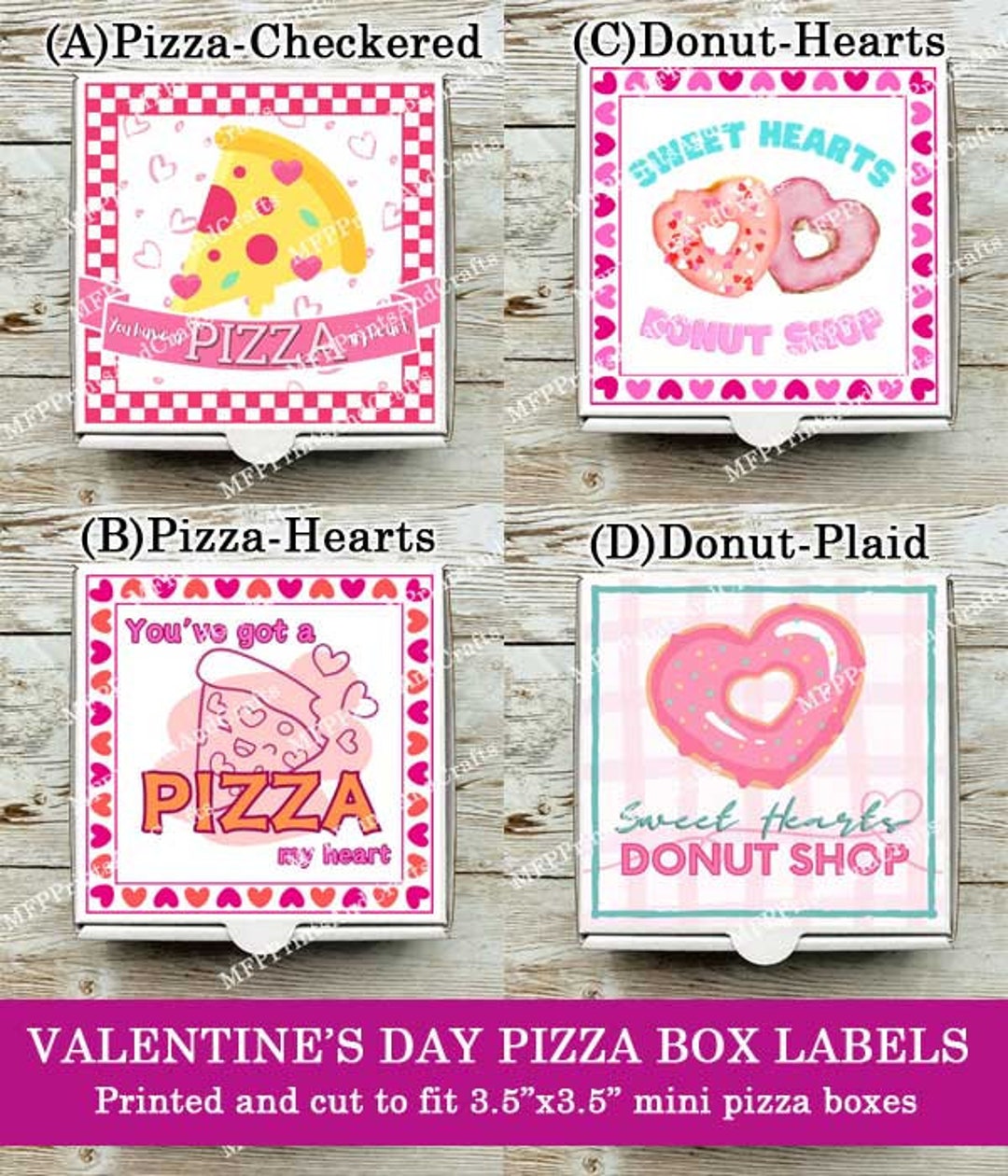 Valentine's Day Labels for Mini Pizza Boxes (for 3.5"x3.5" Boxes) (12 ...