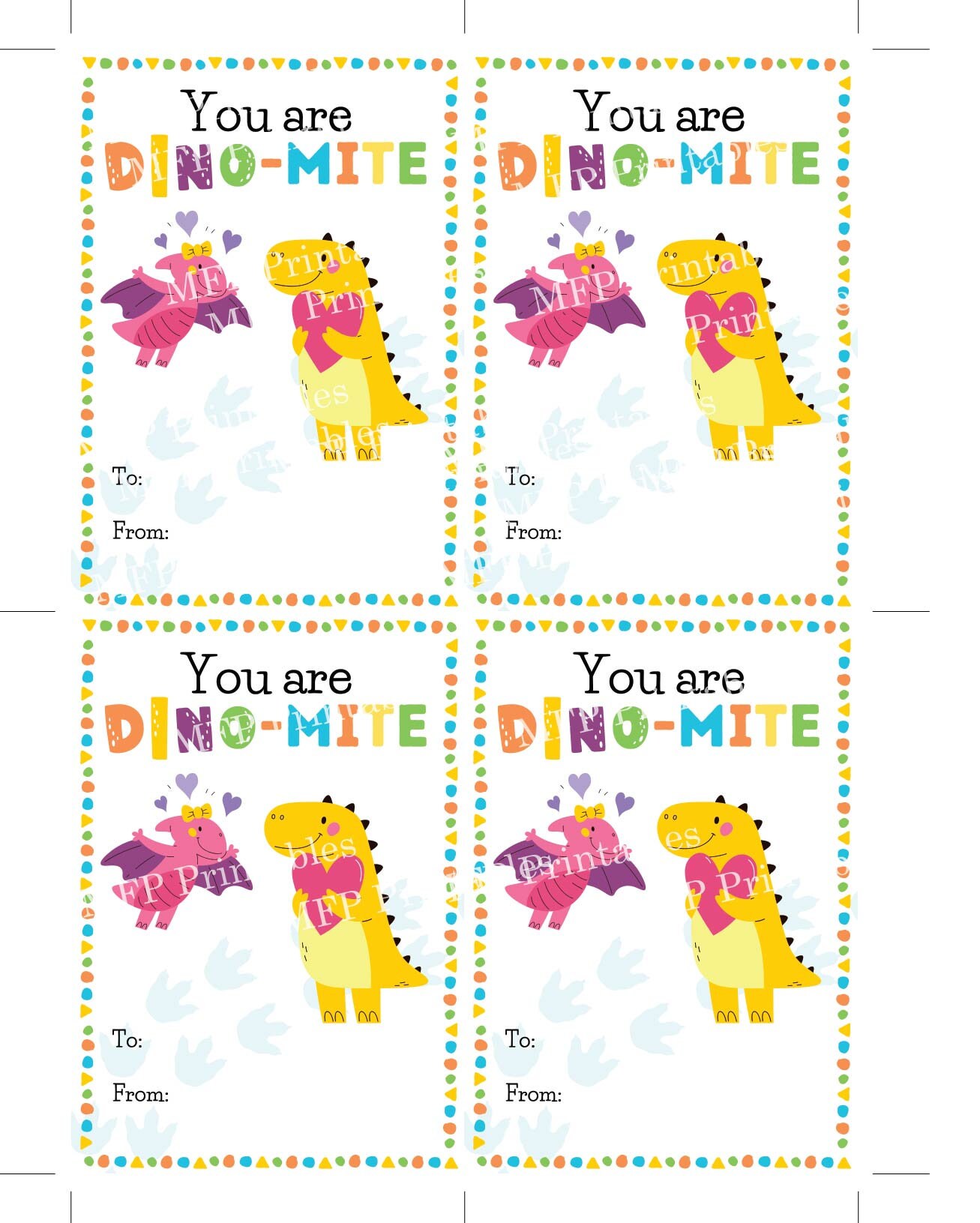 You Are Dino-mite Printable Valentine's Day Cards (orange) - Etsy
