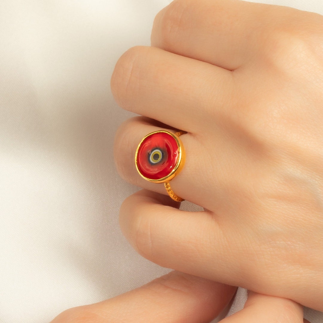 RED EYE RING for Women Hand-made Glass Amulet Gold Ring Gift for Her ...