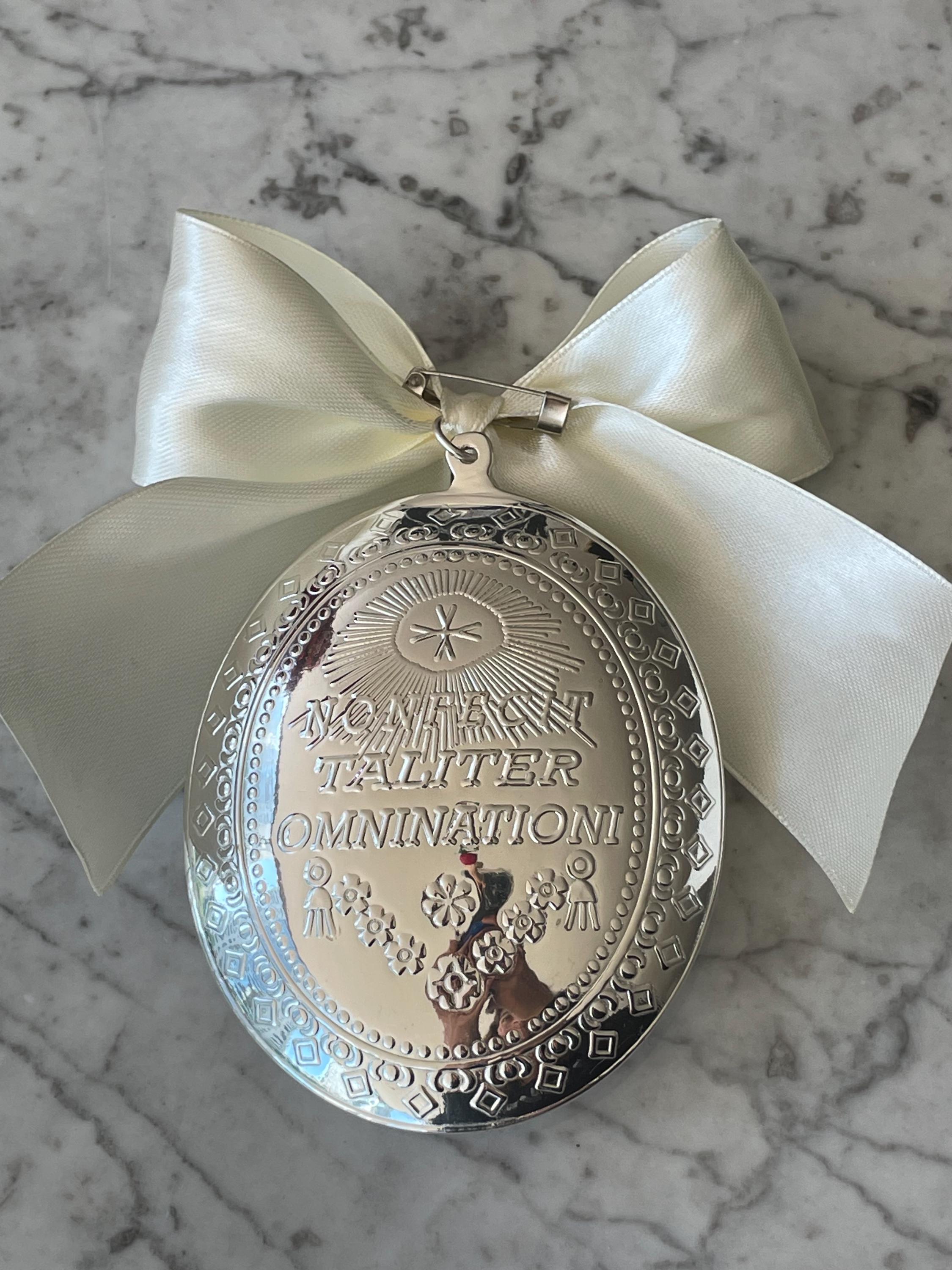 Silver Plated Crib Medal- Virgin of Guadalupe - Ivory Bow - Religious ...