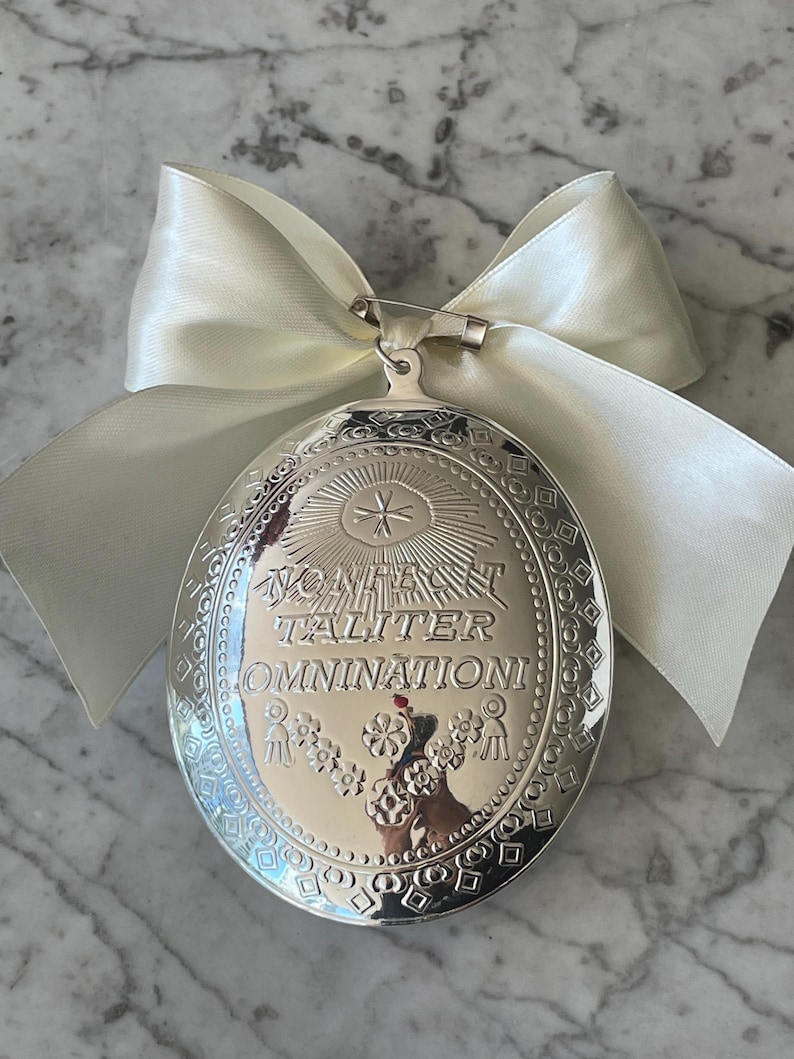 Silver Plated Crib Medal- Virgin of Guadalupe - Ivory Bow - Religious ...