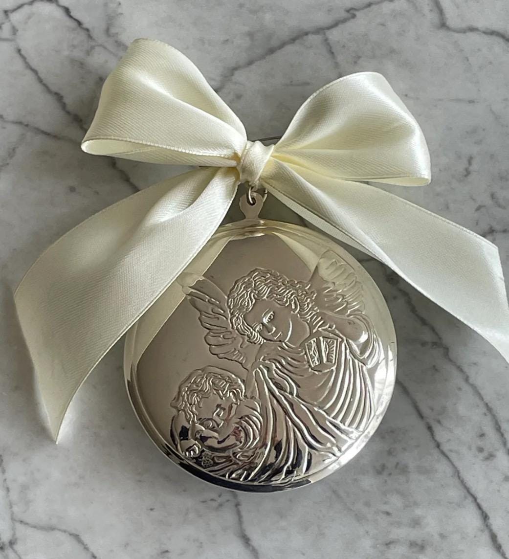 Silver Plated Crib Medal- Guardian Angel- Ivory Bow - Religious Gift ...