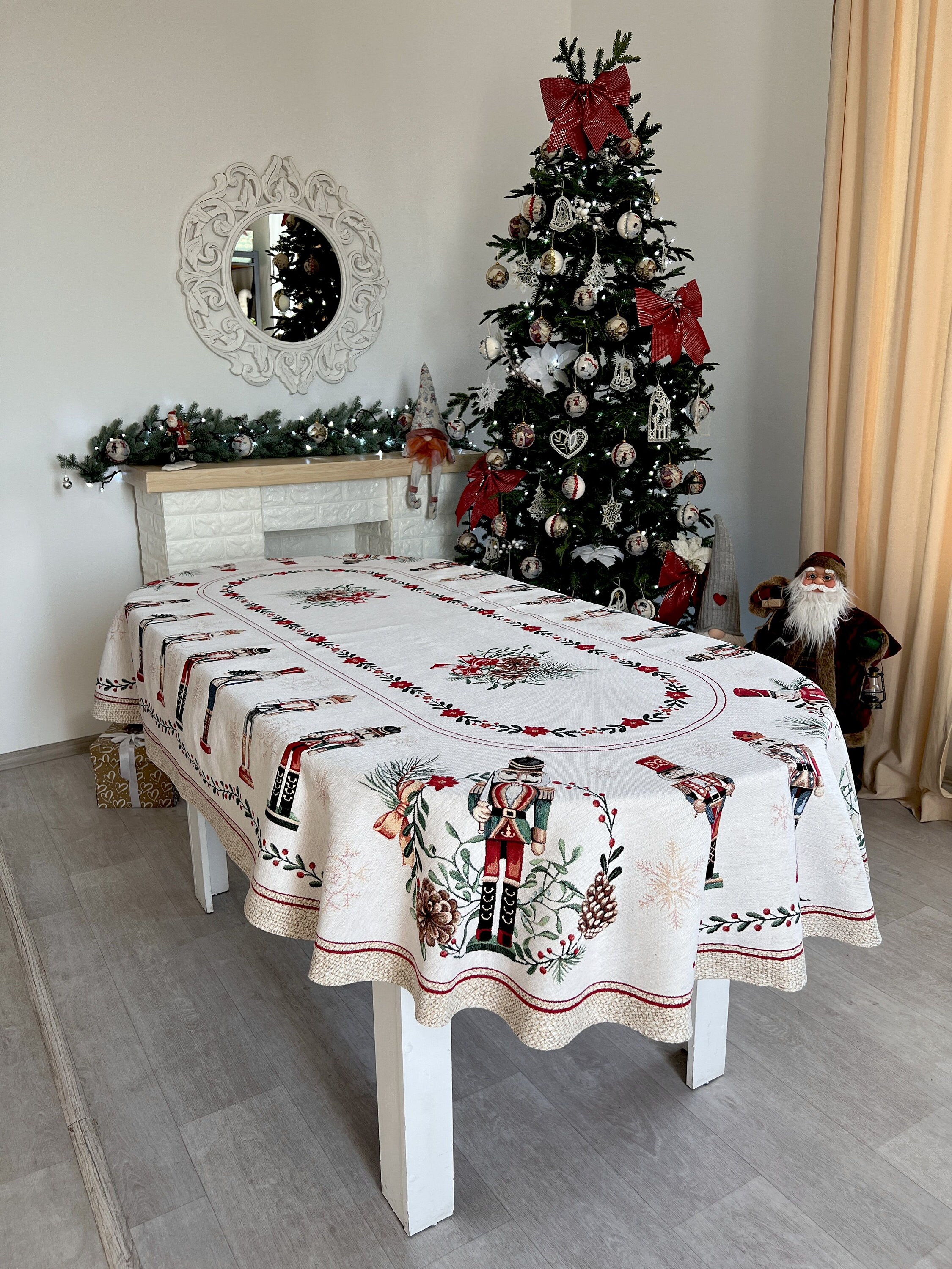 Nutcracker Tapestry Tablecloth: Silver Lurex Christmas Table Cover ...