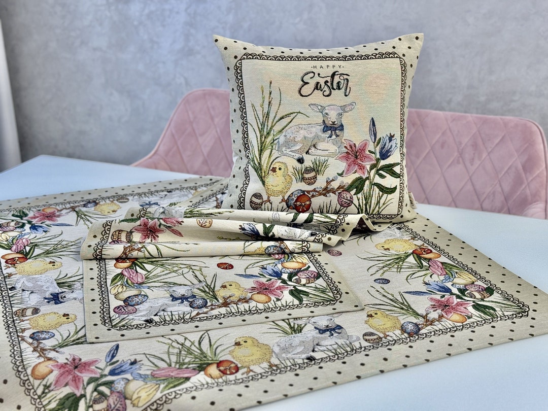 Easter Table Centrepiece With Easter Lamb. Tapestry Fabric. Easter Home ...