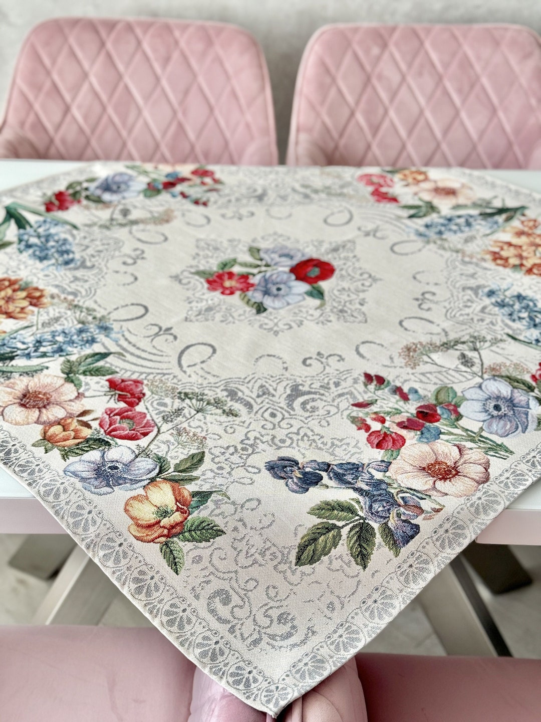 Spring Small Tablecloth With Flowers. Tapestry Fabric. Spring Table ...