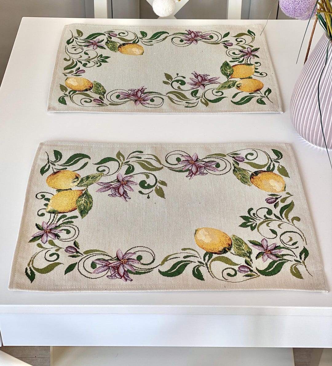 Blooming Lemon Table Mats, Placemats. Citrus Tapestry for Summer Dining ...
