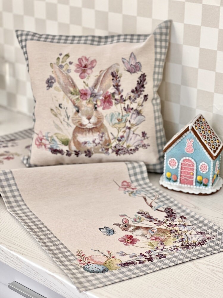 Easter Tablecloth With Easter Eggs, Flowers and Bunny. Durable Tapestry ...