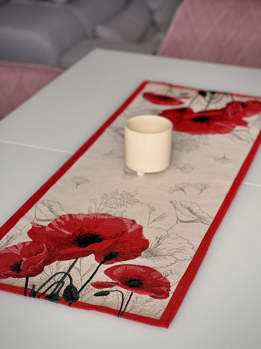 Summer Table Runner With Poppies. Flower Table Linens, Tapesrty Fabric ...