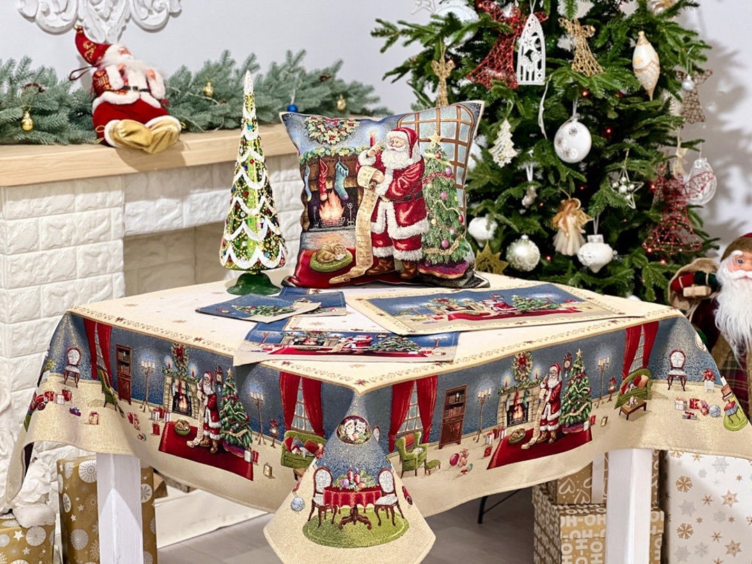 Rectangular or Square Christmas Tablecloth, Winter Holiday Table Linens ...