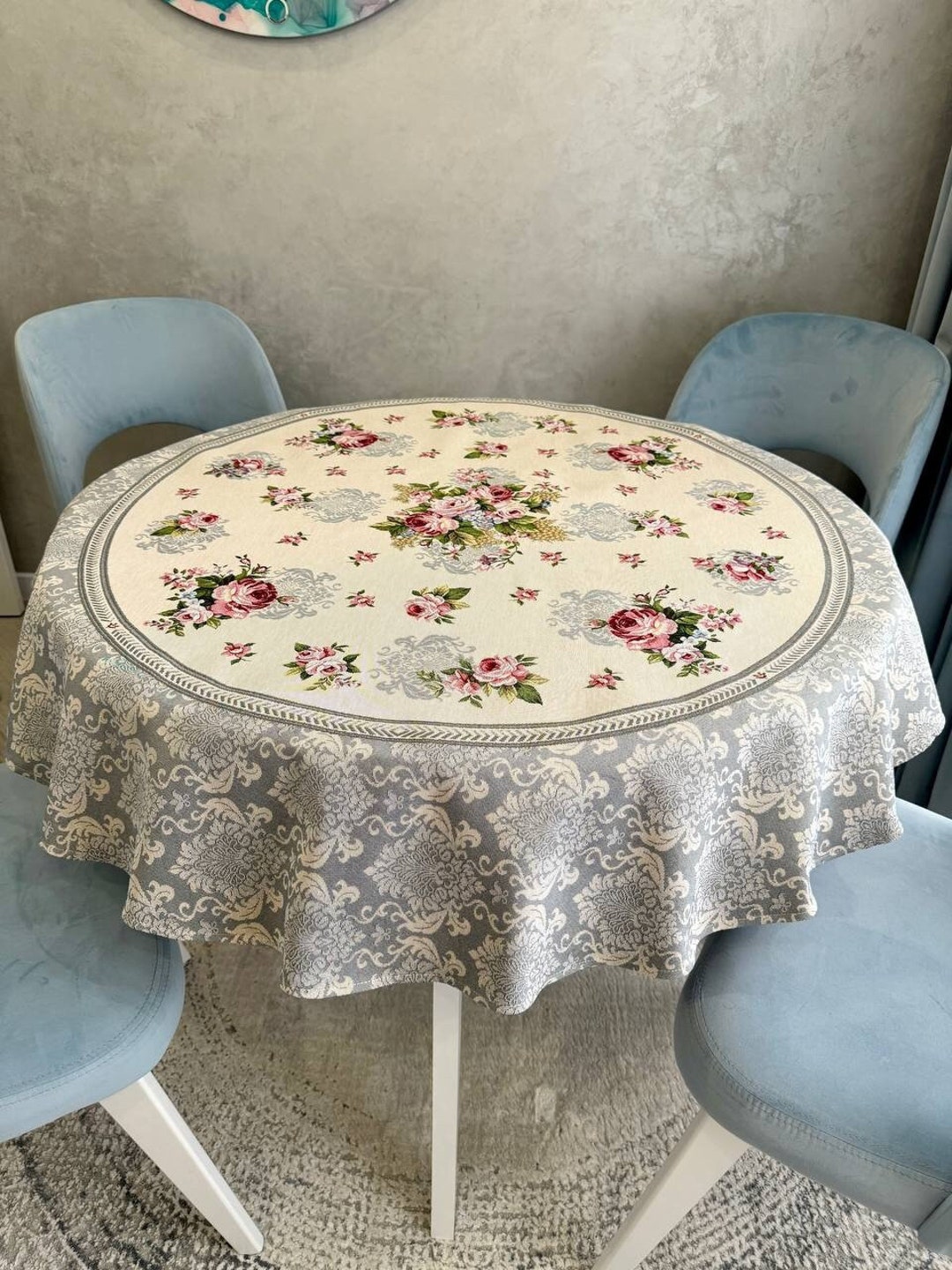 Round Tablecloth Fabric Flowers Rose Table Cover Tapestry Table Cloth ...