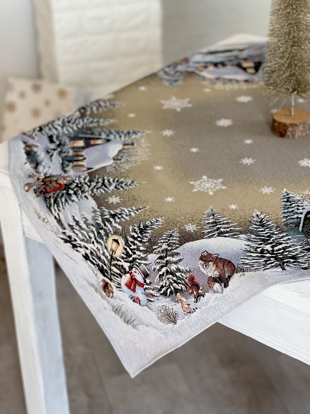 Cozy Winter Wonderland Tablecloth: Snowy Village Tapestry Fabric ...